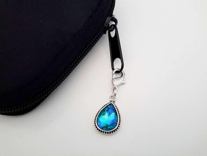 Crystal Zipper Charm Pink or Blue Crystal Zipper Pull Midori - Etsy