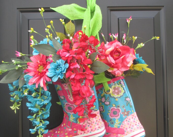 Spring Rain Boot Wreath, Floral Rain Boot Wreath, Rain Boot Wreaths ...