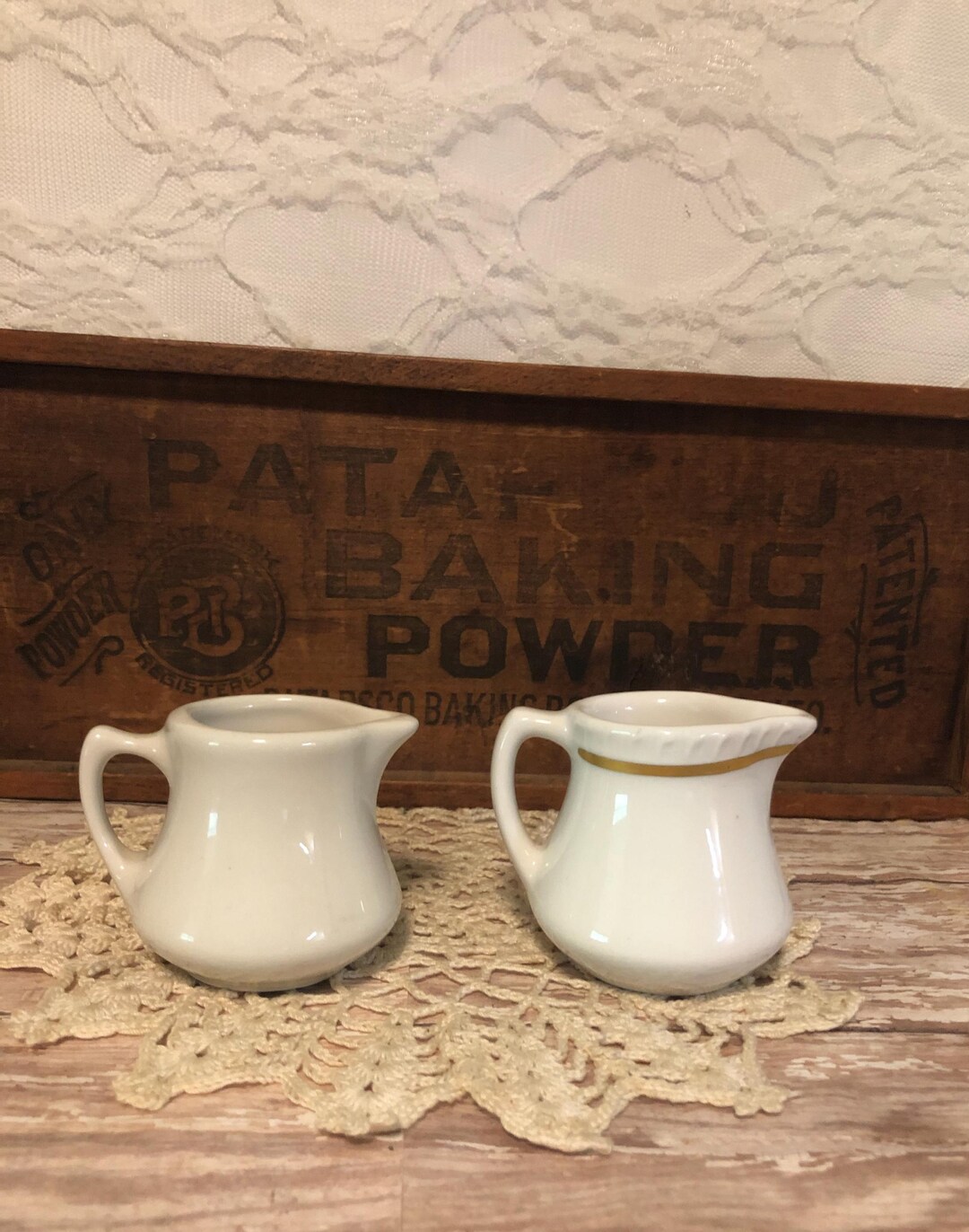 Vintage Set of Two White Cream Pitchers - Etsy