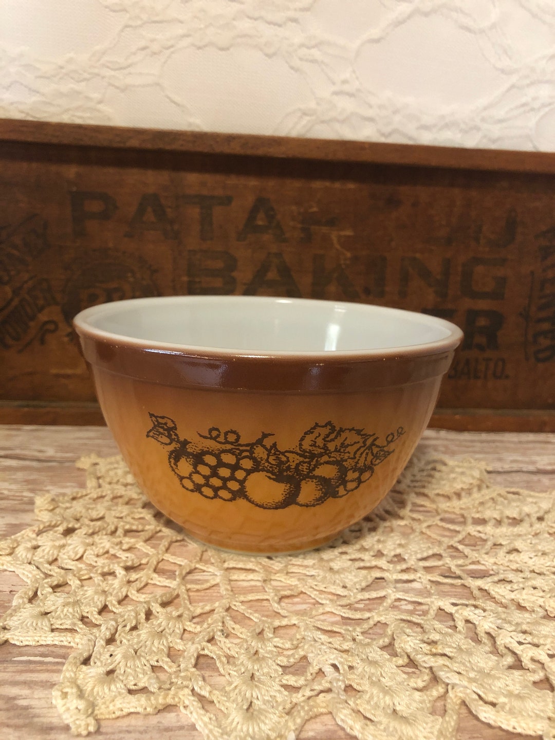 Vintage Brown Pyrex Old Orchard Bowl With Fruit Design - Etsy