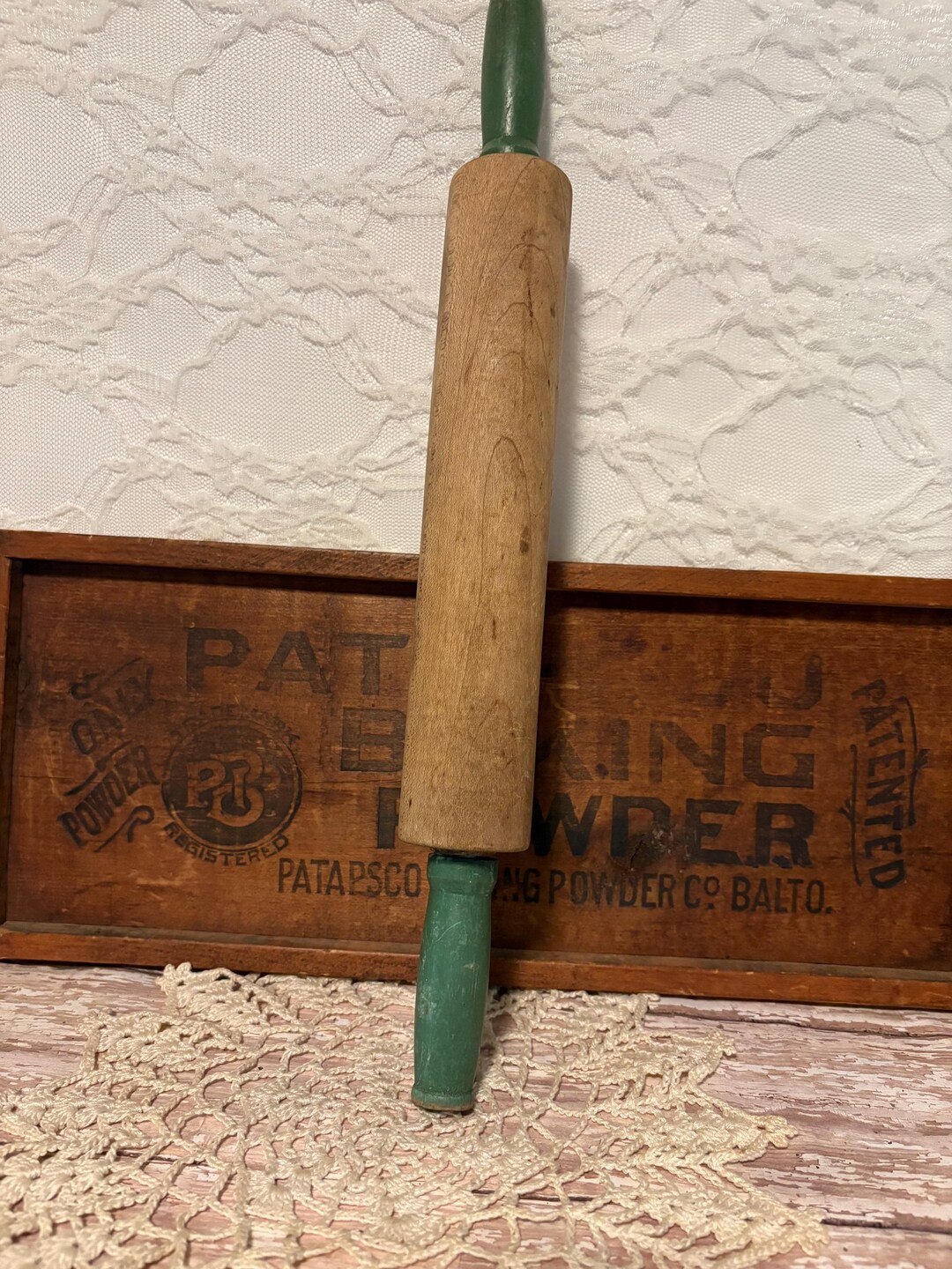 Vintage Green Handled Rolling Pin - Etsy