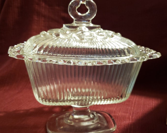 Vintage Indiana Glass Oblong Candy Box Cover in Clear Crystal Glass ...