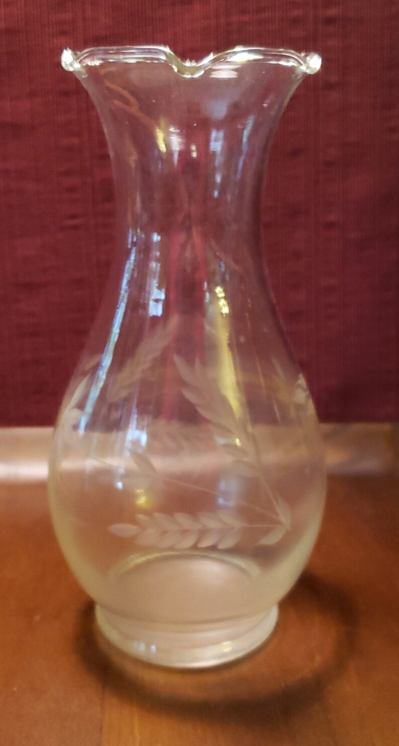 Vintage Unsigned Clear Glass Vase With Etched Floral and Wheat | Etsy