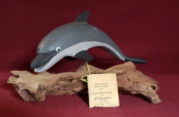 Vintage Hand Carved Hand Painted Dolphin Figurine Mounted on - Etsy
