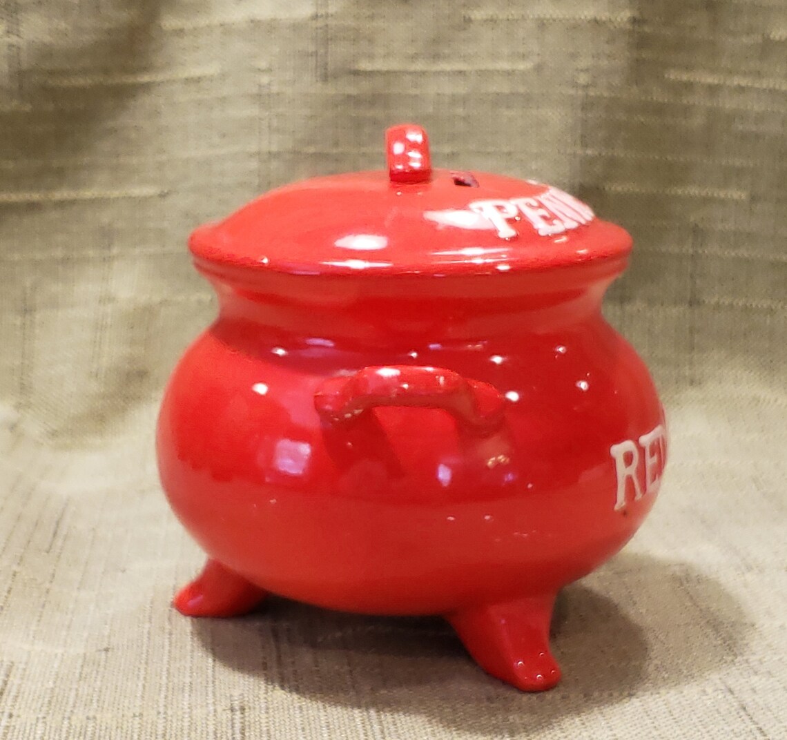 Vintage Lego Japan Red Ceramic Kettle Penny Pot Mid Century | Etsy