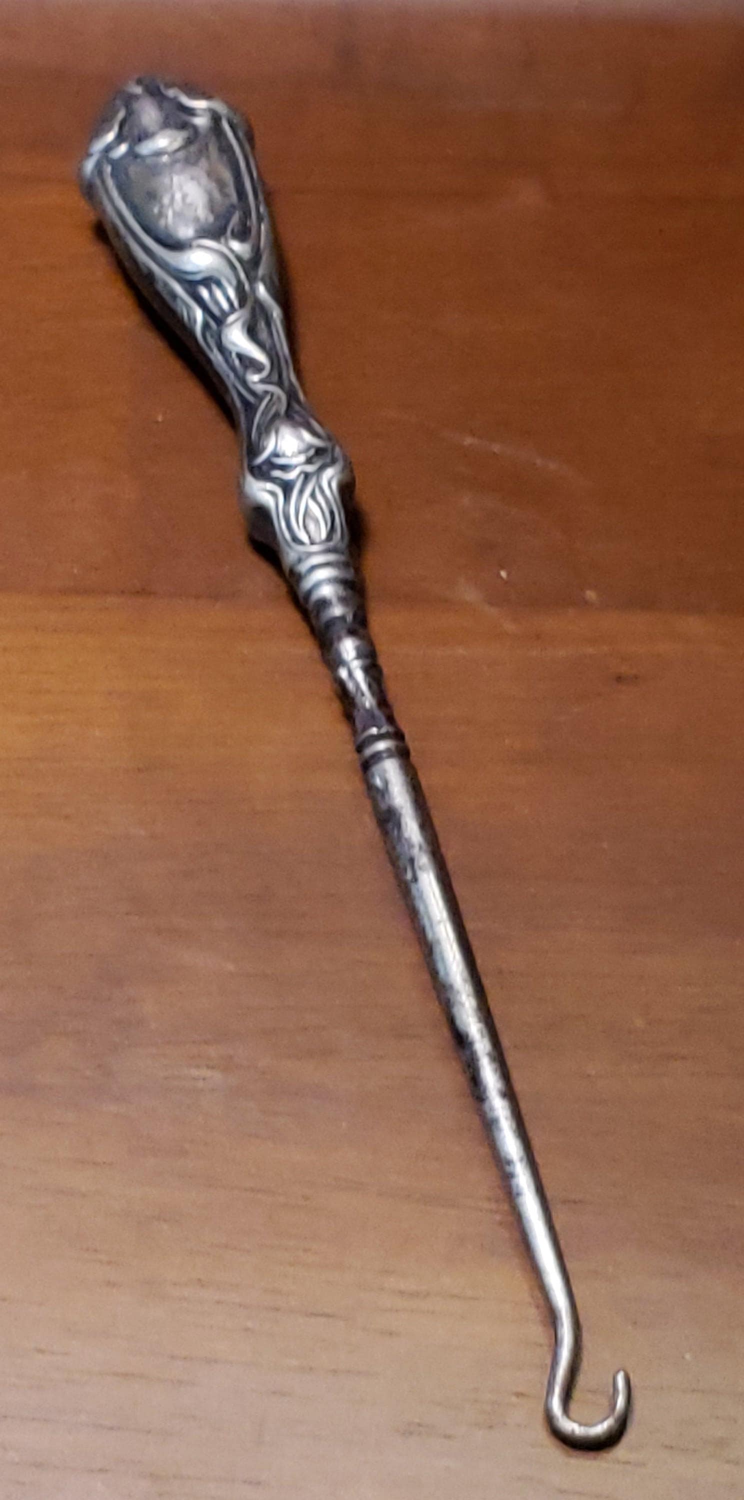 Vintage Silver Colored Metal Shoe Button Hook With Decorative - Etsy