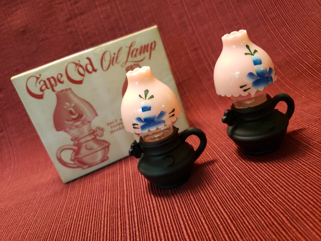 Vintage Cape Cod Oil Lamp Salt and Pepper Shakers, Oil Lamp With Metal ...