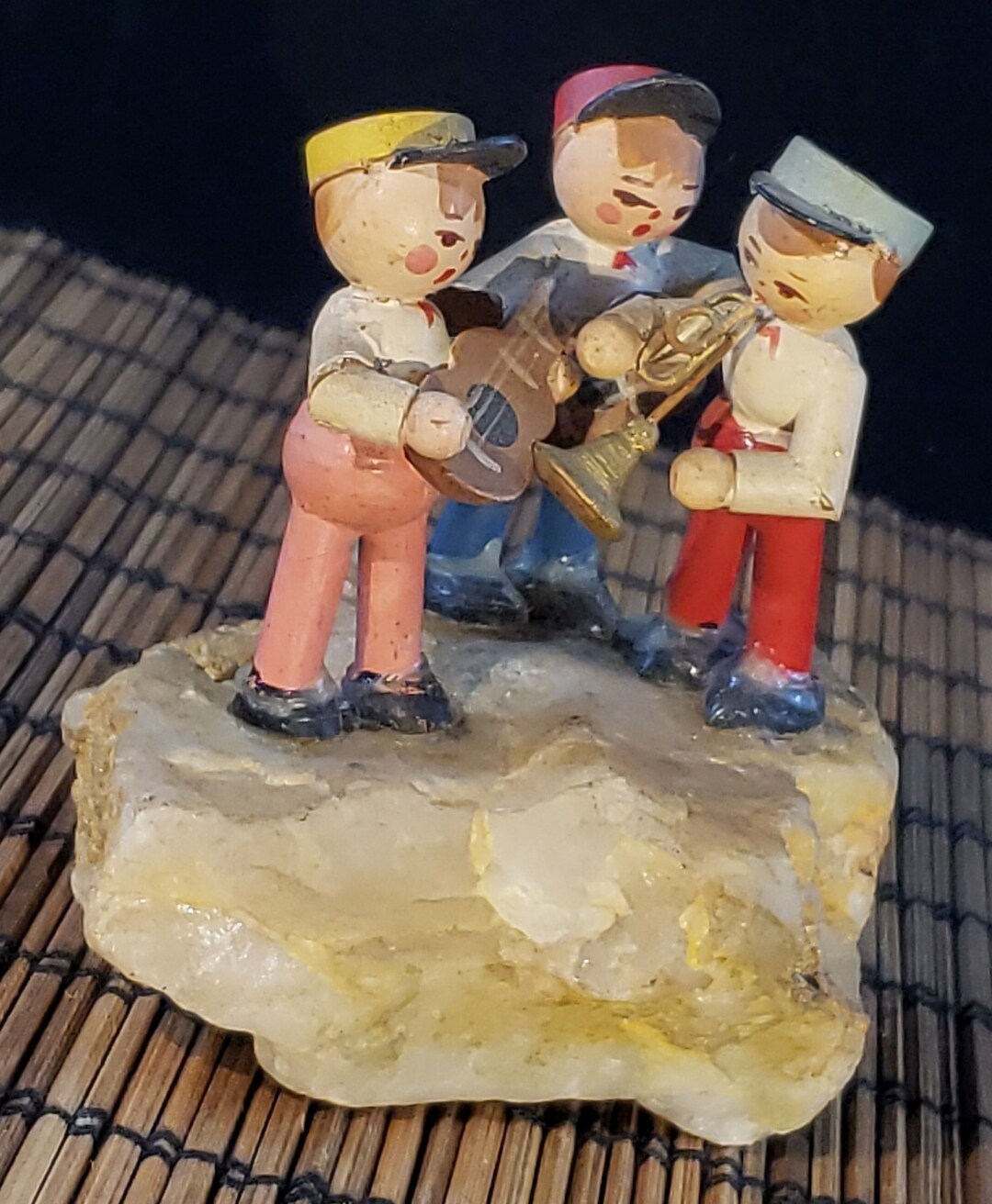 Vintage Unsigned Three Musicians Figurines Standing on a Rock Playing ...