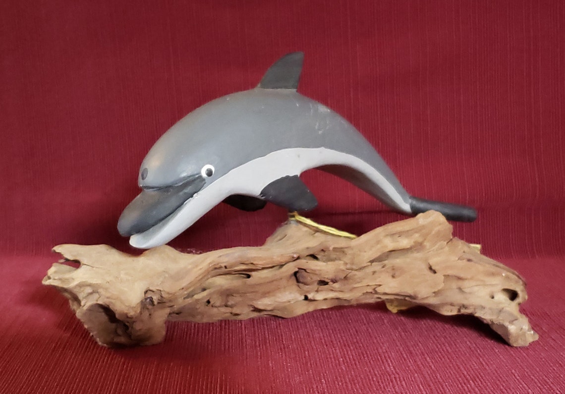 Vintage Hand Carved Hand Painted Dolphin Figurine Mounted on - Etsy