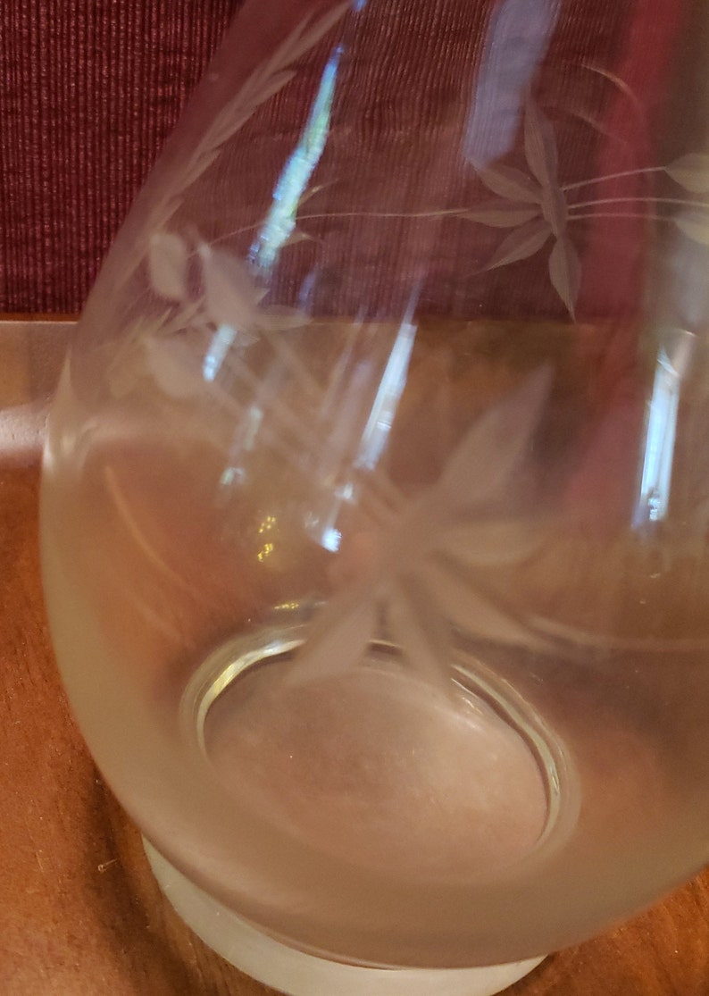 Vintage Unsigned Clear Glass Vase With Etched Floral and Wheat | Etsy