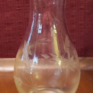 Vintage Unsigned Clear Glass Vase With Etched Floral and Wheat Sheaf ...