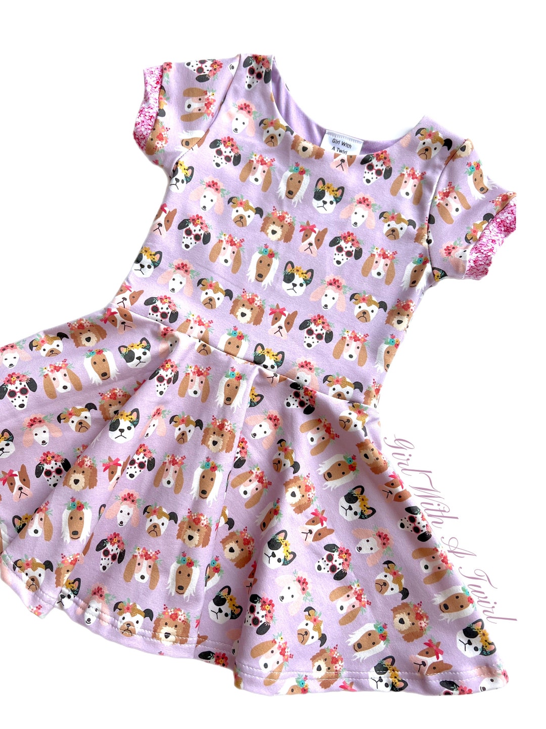 Girls Dog Dress, Baby Girl Clothes Puppy Love Floral Purple Twirl Dress ...