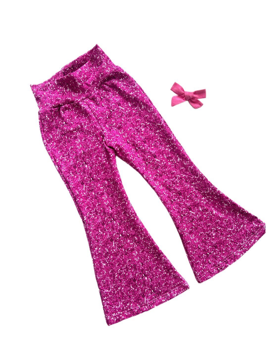 Girls Pink Faux Glitter Sparkly Bell Bottom Pants, Flare Leg Pants for ...