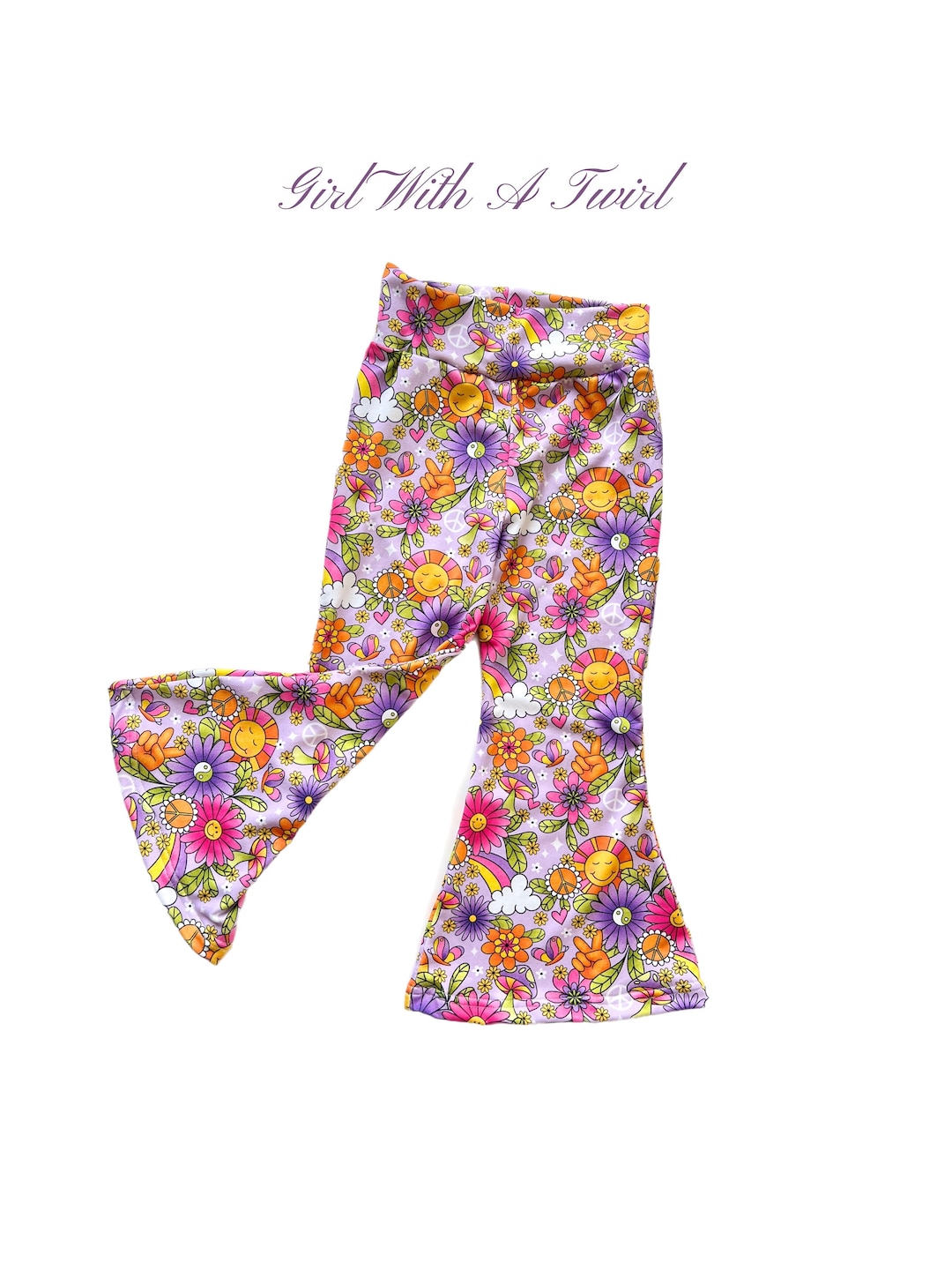 Girls Boho Bell Bottoms, Hippie Floral Flare Pants - Etsy