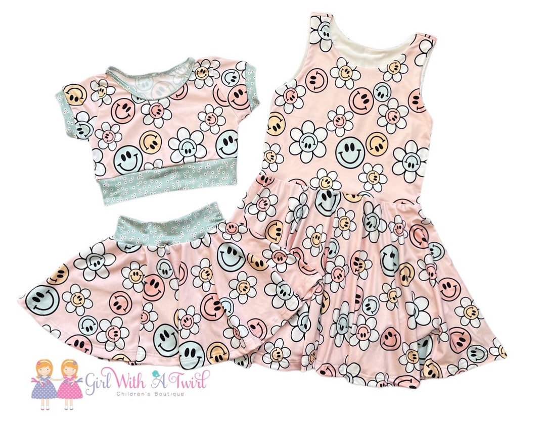 Girls Groovy Retro Floral and Smiley Daisy Outfit Twirl Dress - Etsy