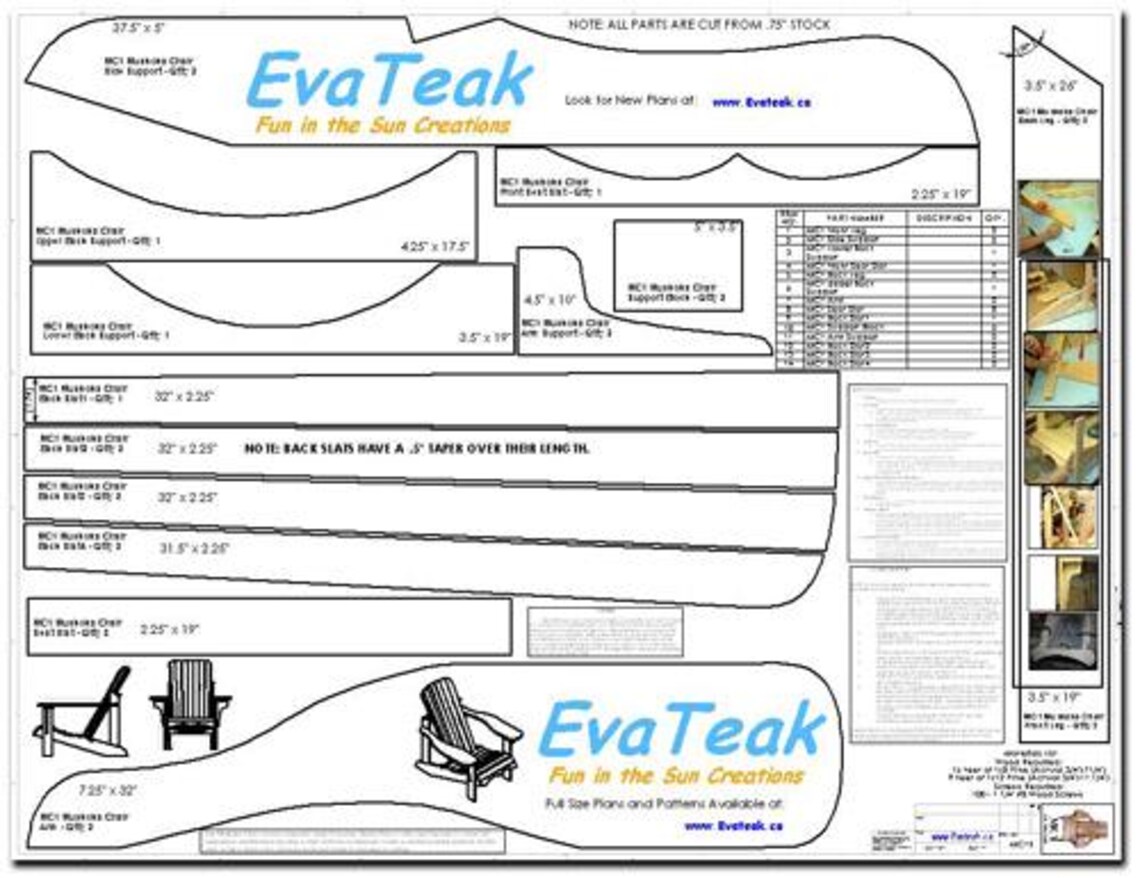 MC1 Muskoka/adirondack Chair Plans & Full Size Patterns E-size ...