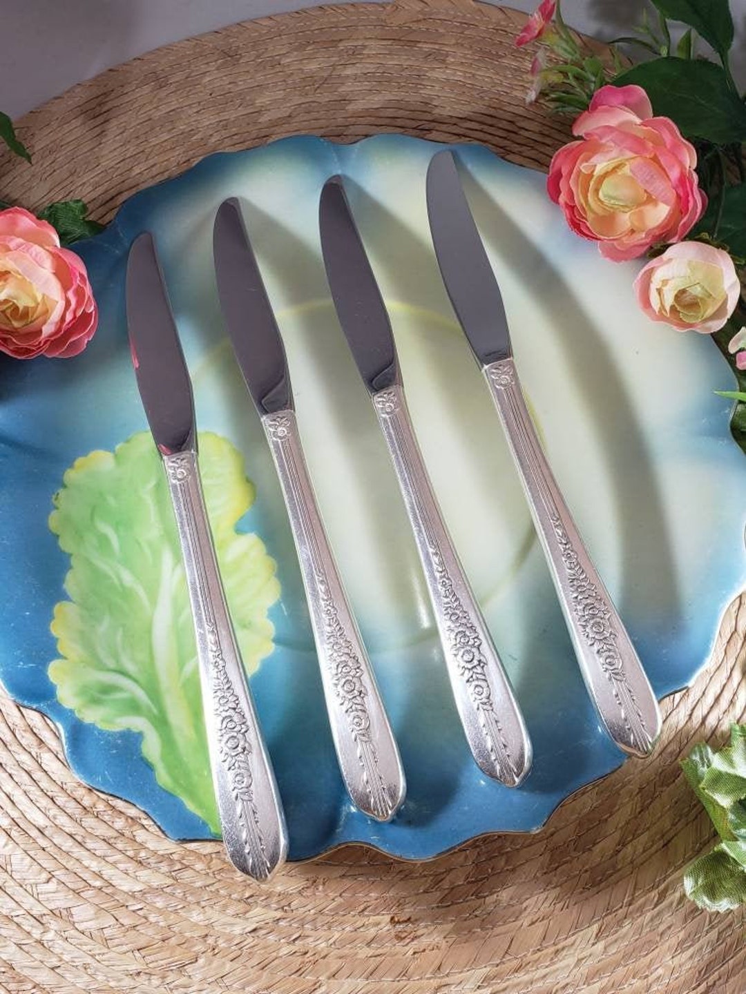 1939 ROYAL ROSE Set of 4 Dinner Knives, Vintage Nobility Plate ...
