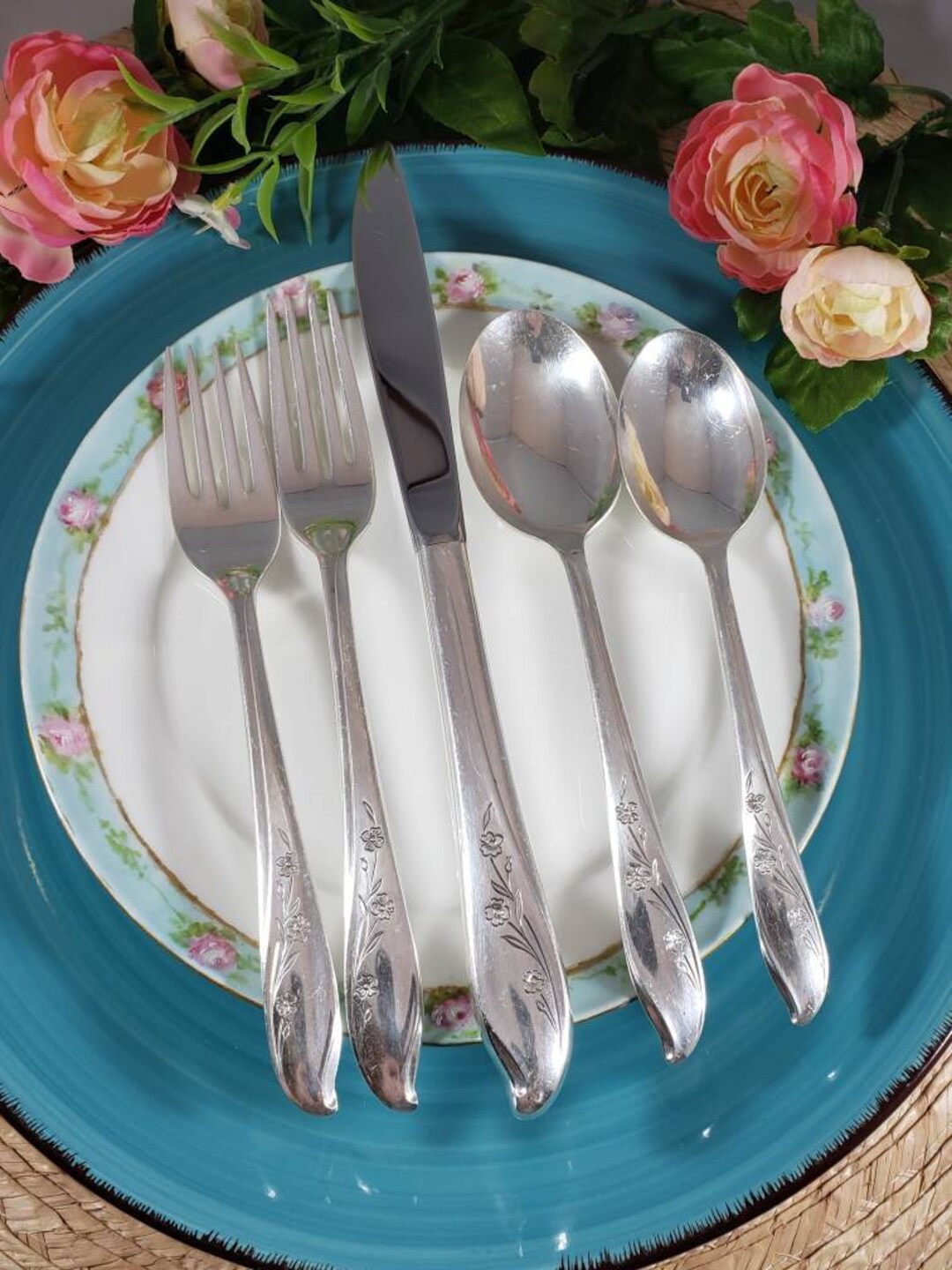 1957 SPRINGTIME Service for 4, Five Pc Place Settings, Vintage 1847 ...