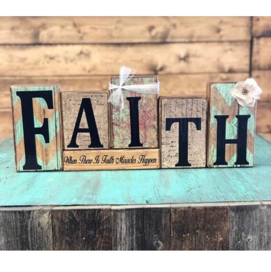 Custom "faith" Wood Block Set: Rustic Mantel Decor - Etsy