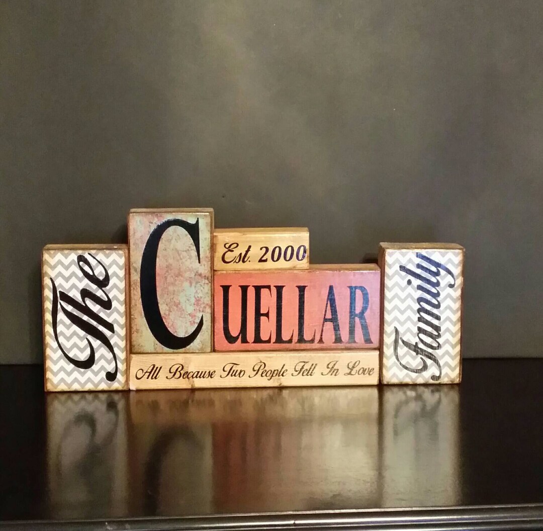Personalized Family Name Wooden Block Set - Rustic Handmade Decor - Etsy