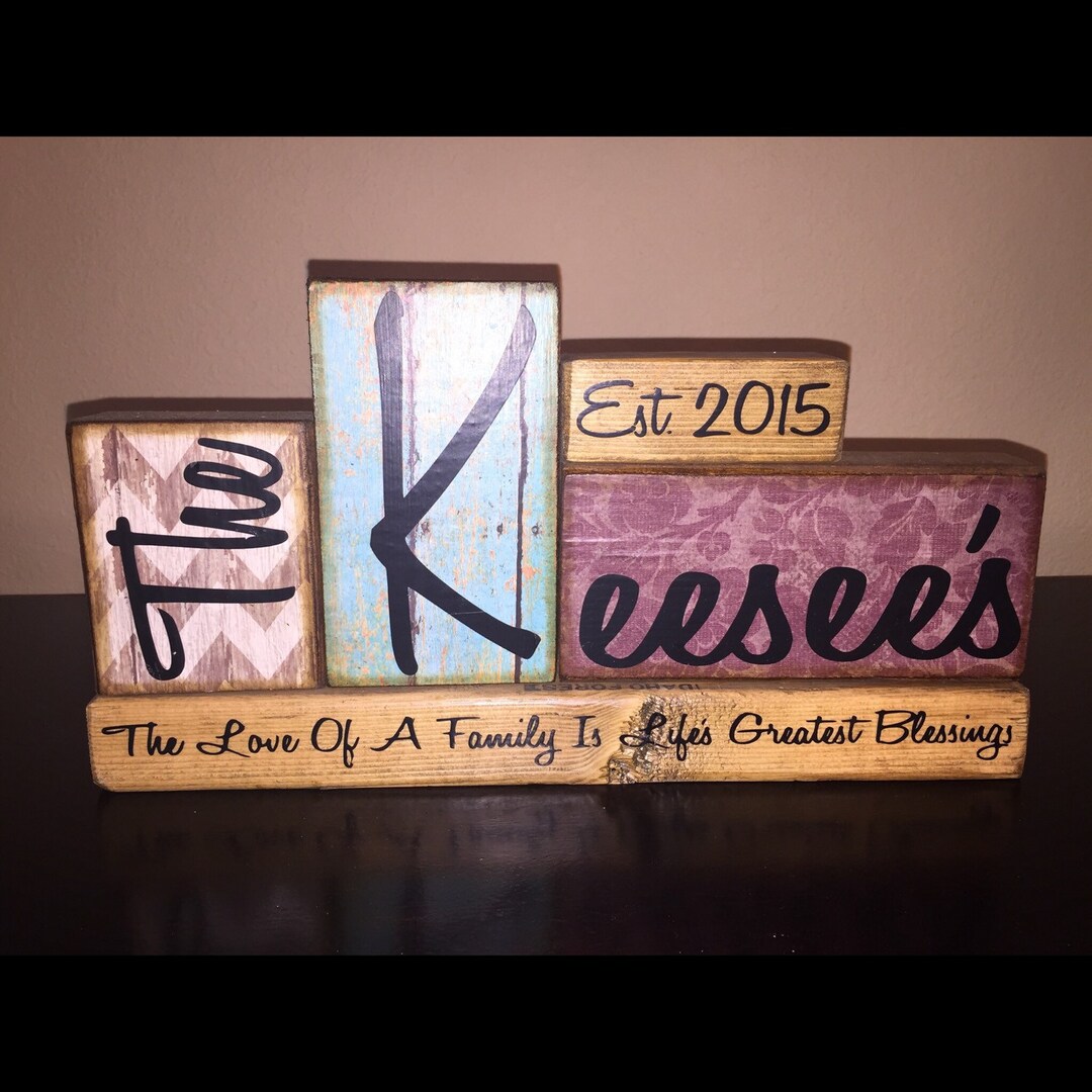 Personalized Family Name Wooden Block Set: Rustic Handmade Decor - Etsy