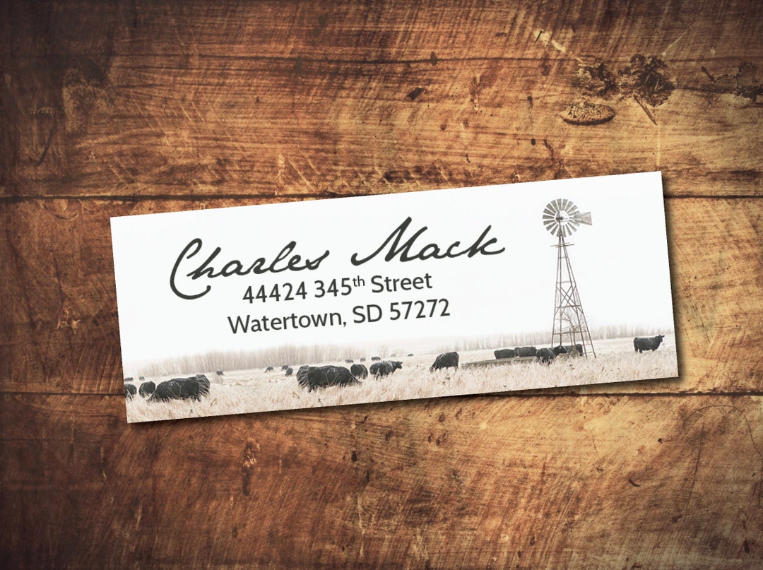 Ranch Western Return Address Labels, Windmill, Angus Cows, Custom ...