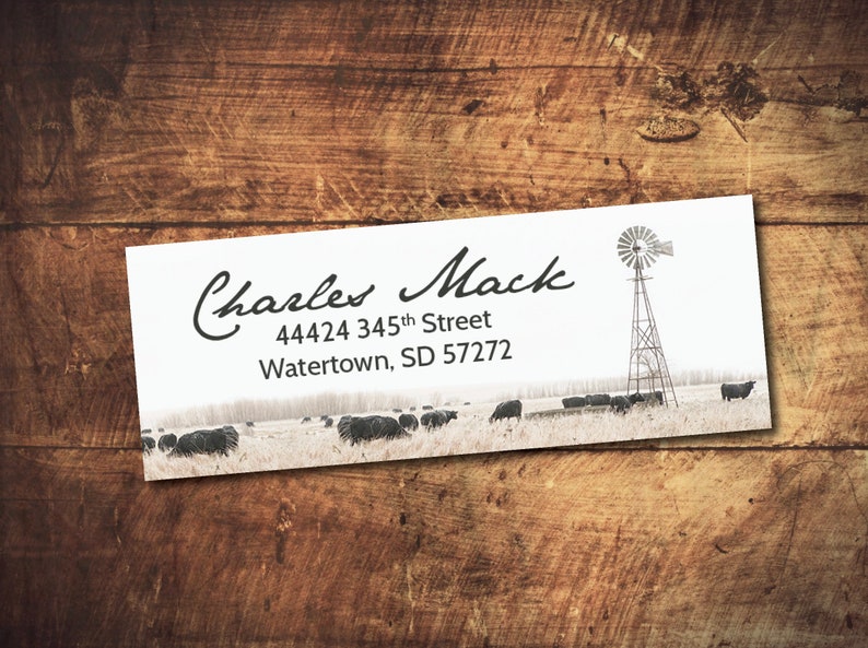 Ranch Western Return Address Labels, Windmill, Angus Cows, Custom ...