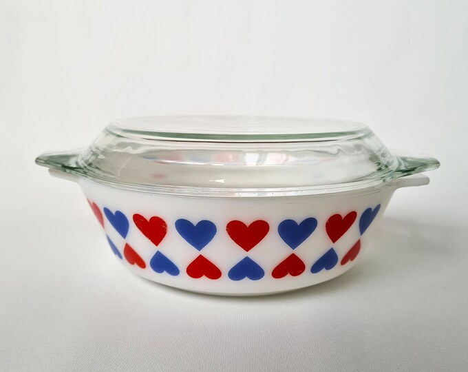RARE Pyrex Bowl - Red & Blue Heart Glass Dish - Produced by JAJ ...