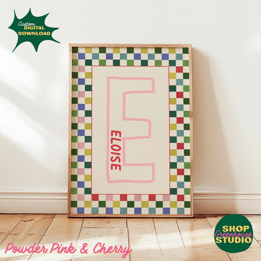 Custom Checkered Initial Name Printable Wall Art | Personalized ...