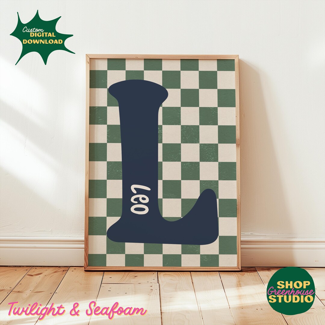 Personalized Checkered Initial Name Printable Wall Art: Custom Nursery ...