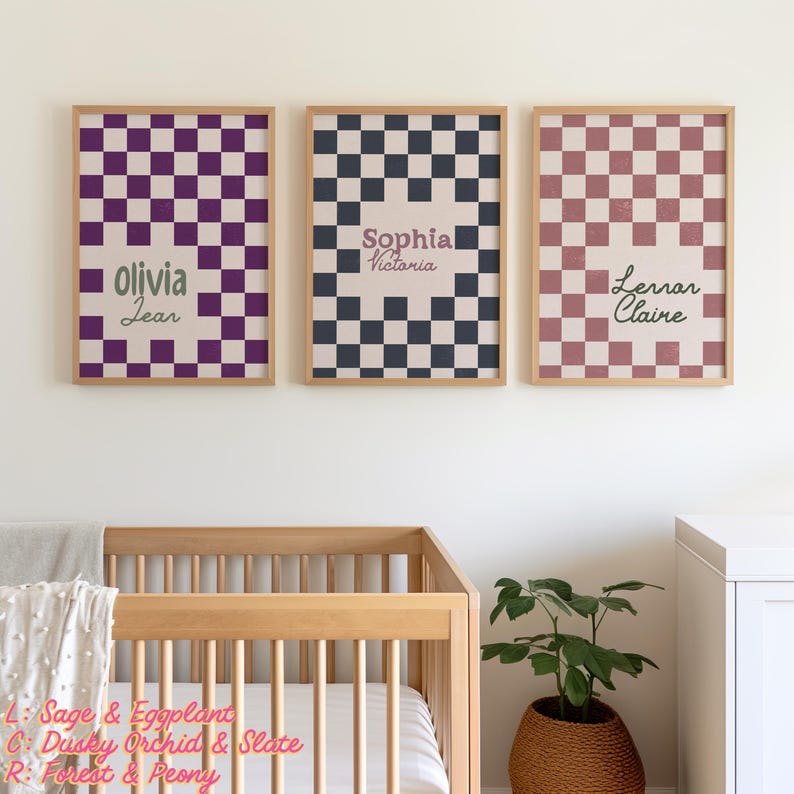 Personalized Checkered Name Printable Wall Art: Custom Nursery Poster ...