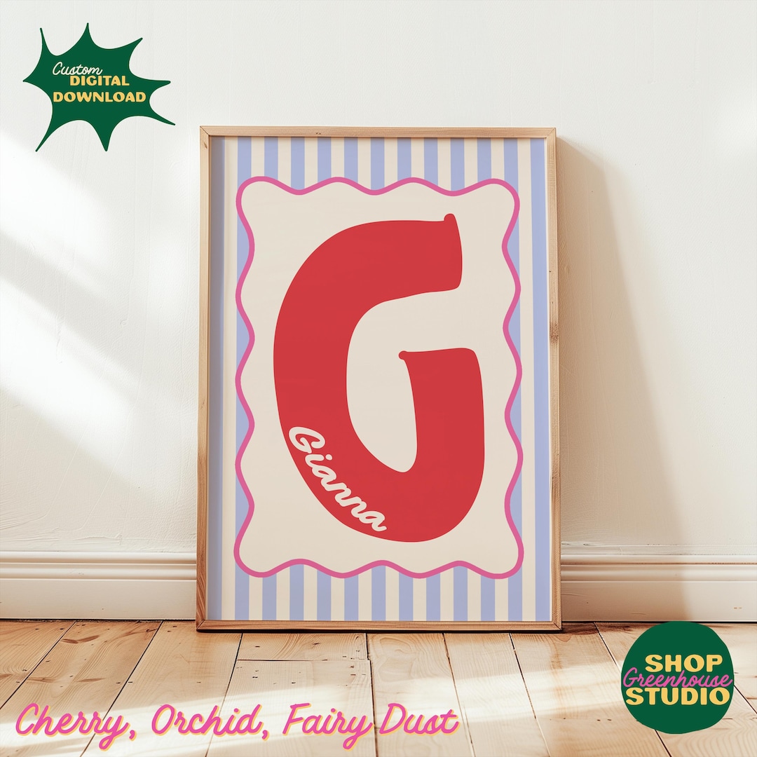 Personalized Initial Name Printable Wall Art: Custom Modern Striped ...