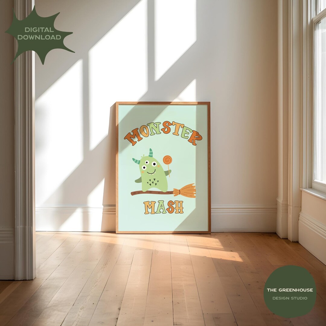 Monster Mash Kids Halloween Printable Wall Art in Green Orange Yellow ...