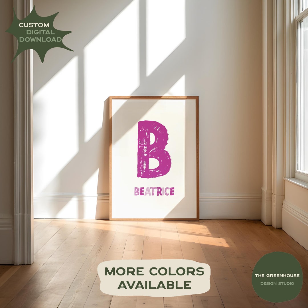 Custom Name Printable Wall Art - Vibrant Brushstroke Design for Nursery ...