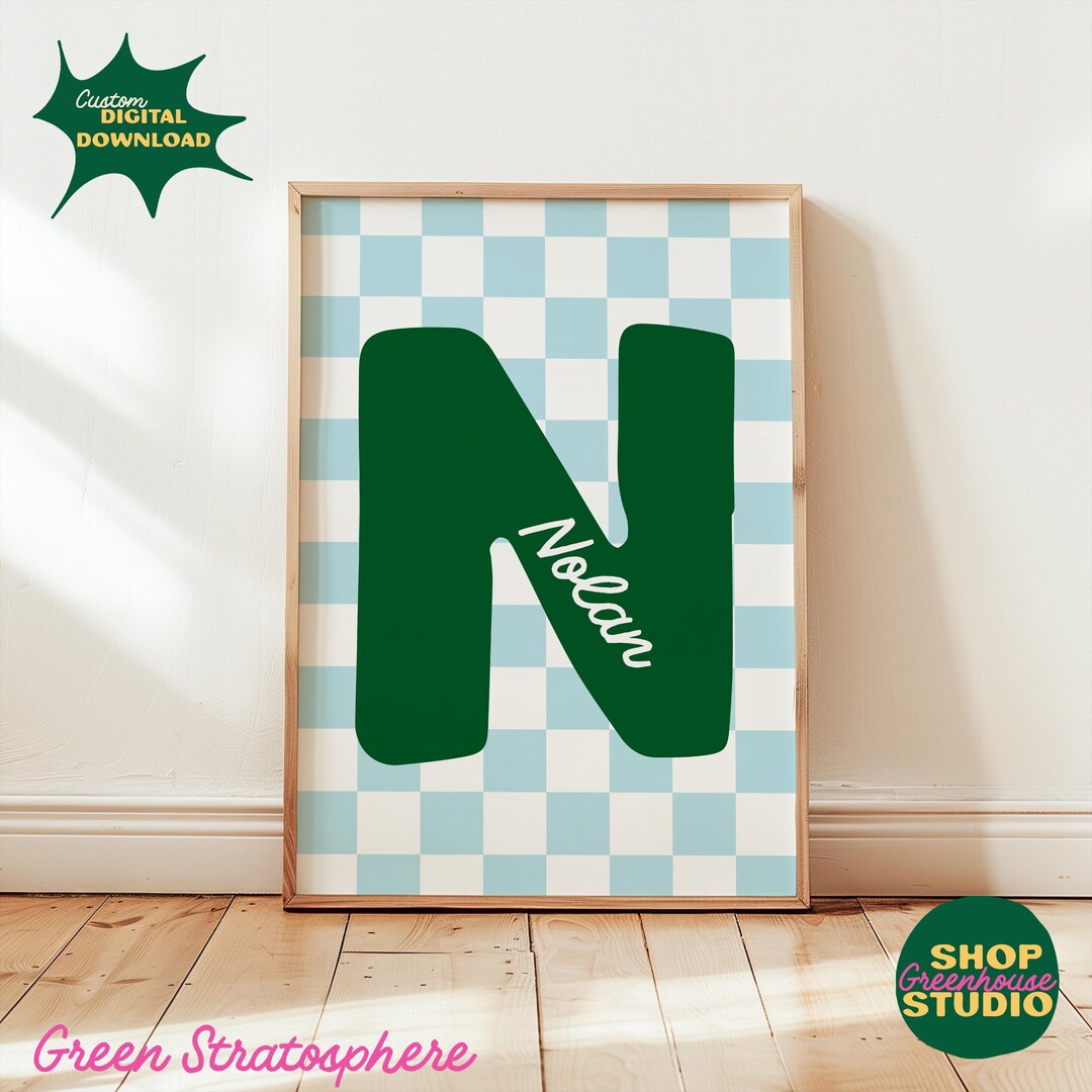 Custom Initial Name Art, Modern Checkerboard Nursery Decor (digital ...