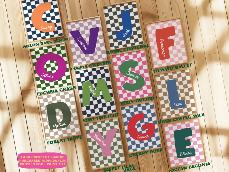 Custom Initial Name Art, Modern Checkerboard Nursery Decor (digital ...