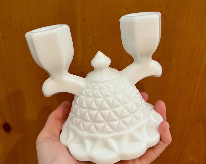VINTAGE! Imperial Milk Glass Laced Edge Triangle Pattern Candlestick - Etsy