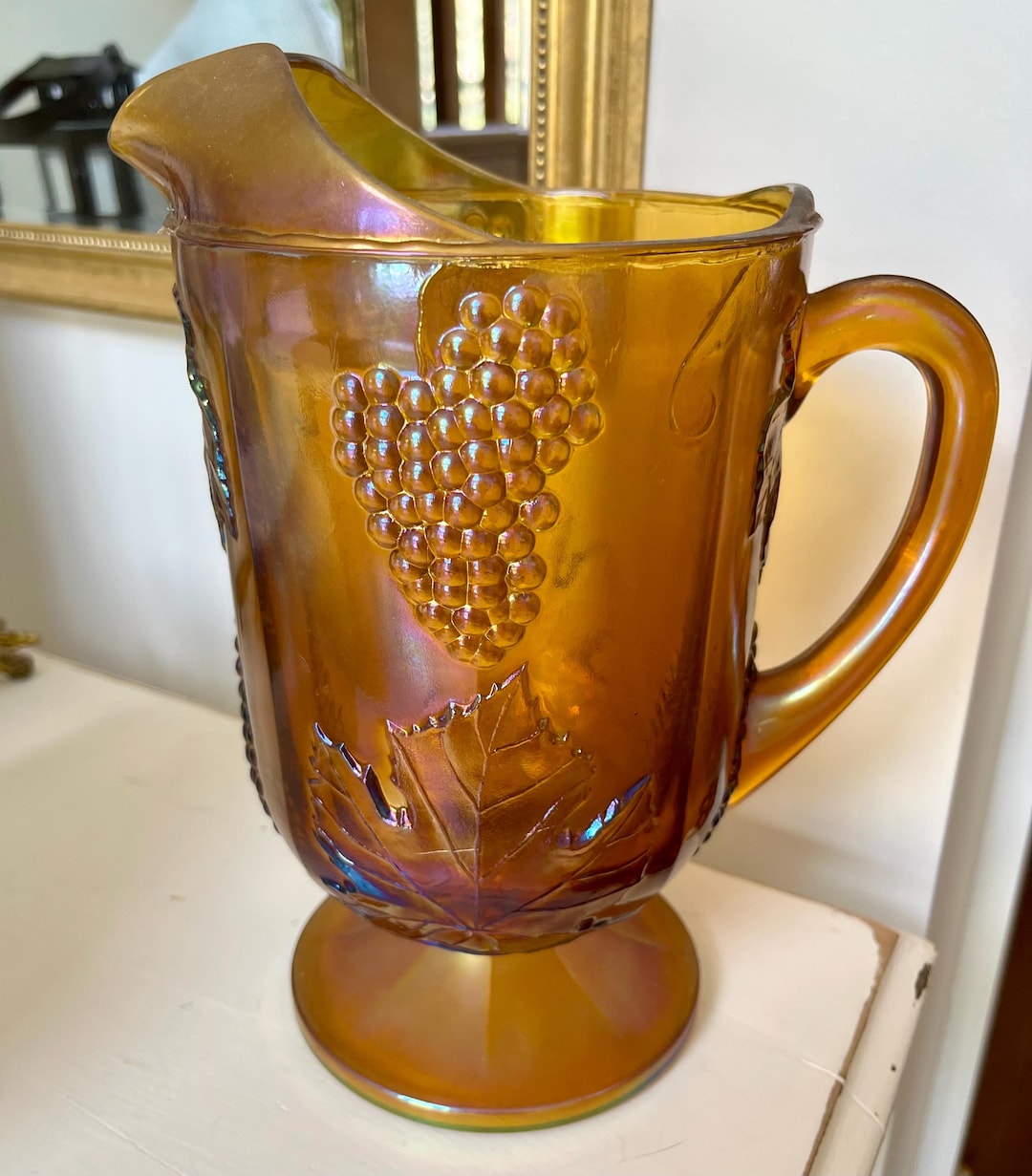 VINTAGE! Indiana Glass Amber Carnival Glass Pitcher W/ Grape Design - Etsy