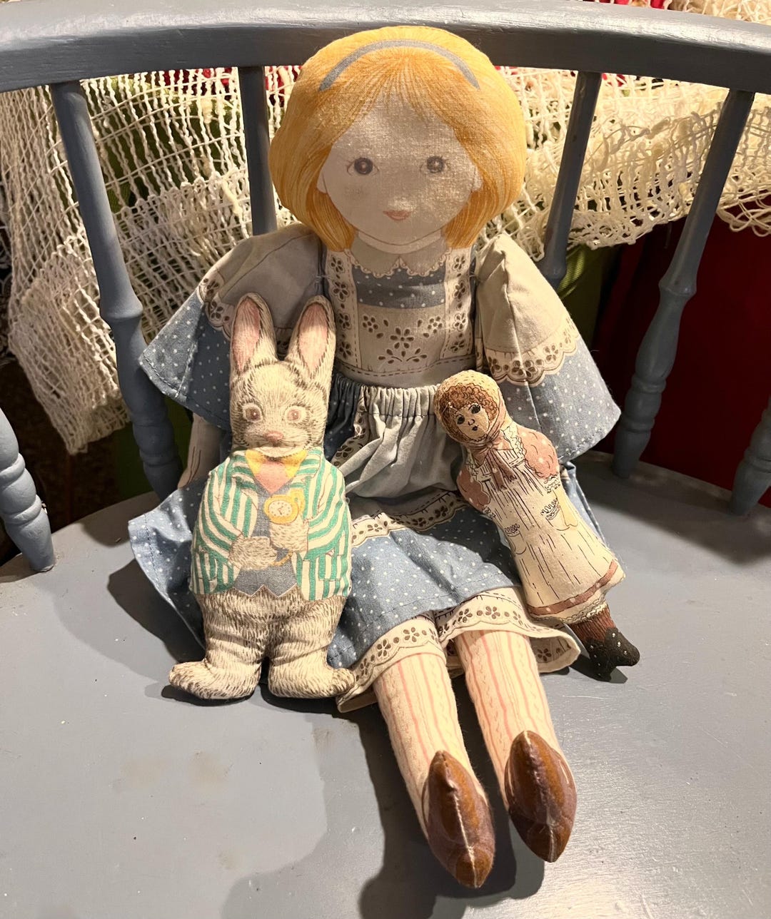 VINTAGE! Fabric Valerie Leonard 'alice and Wonderland' Doll W/ Rabbit ...