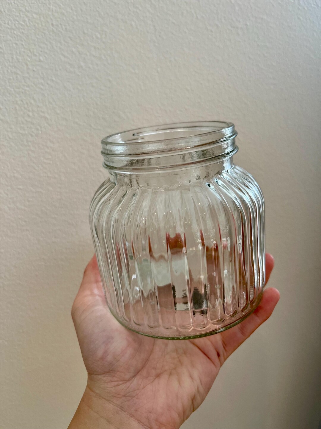 VINTAGE! Small Clear Glass Ribbed Jar - Etsy
