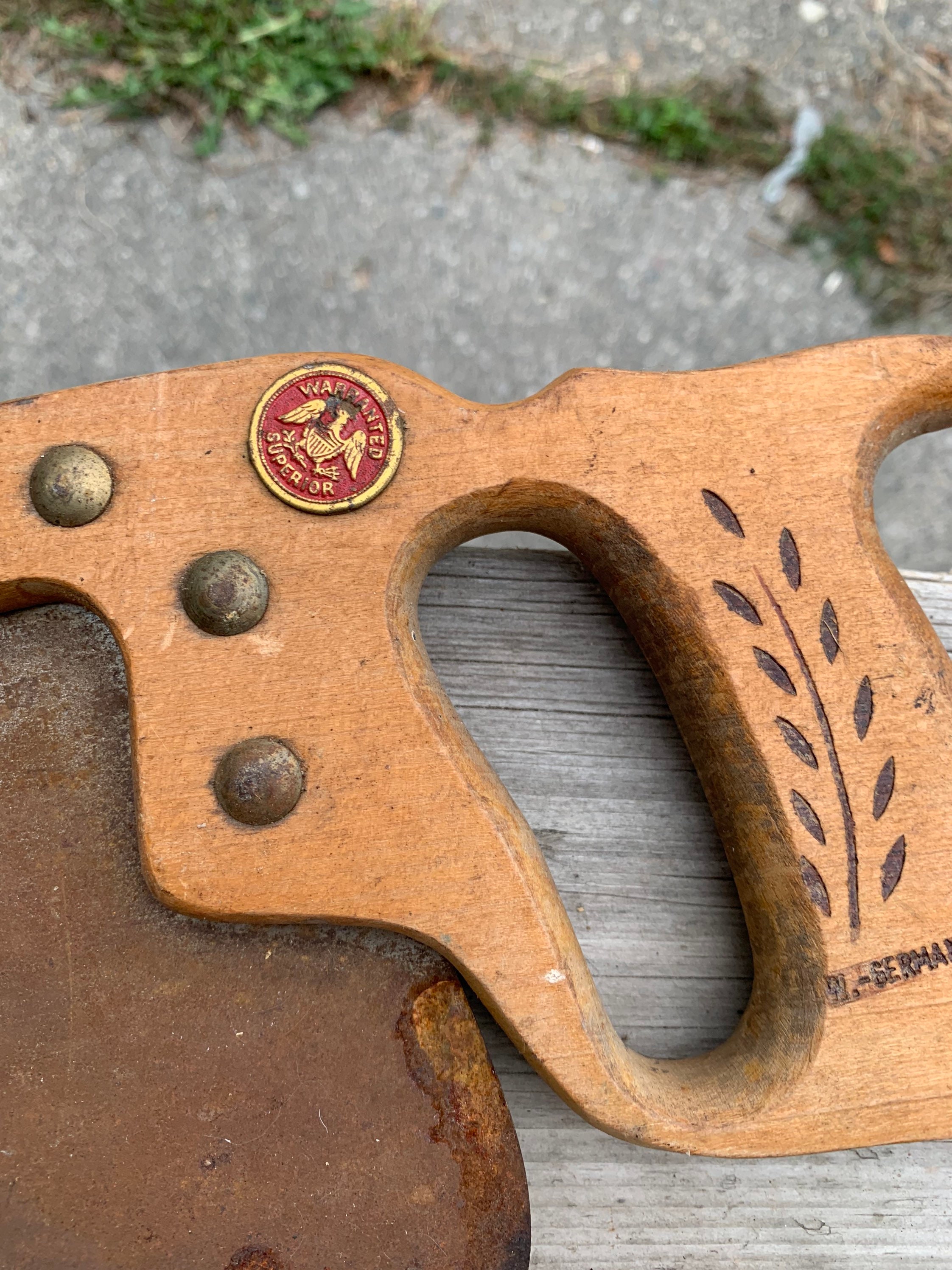 Vintage Primitive Warranted Superior 28 Inch Saw Wooden Handle W ...