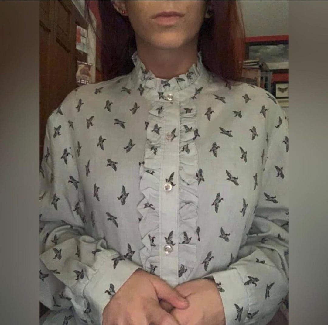 VINTAGE! Mallard Duck Print Frilled Button Down Blouse - Etsy