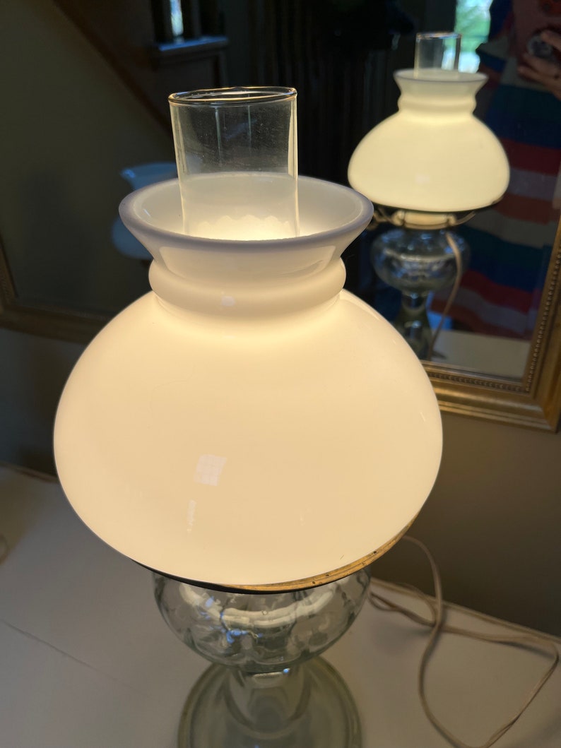 VINTAGE Glass Hurricane Table Lamp - Etsy