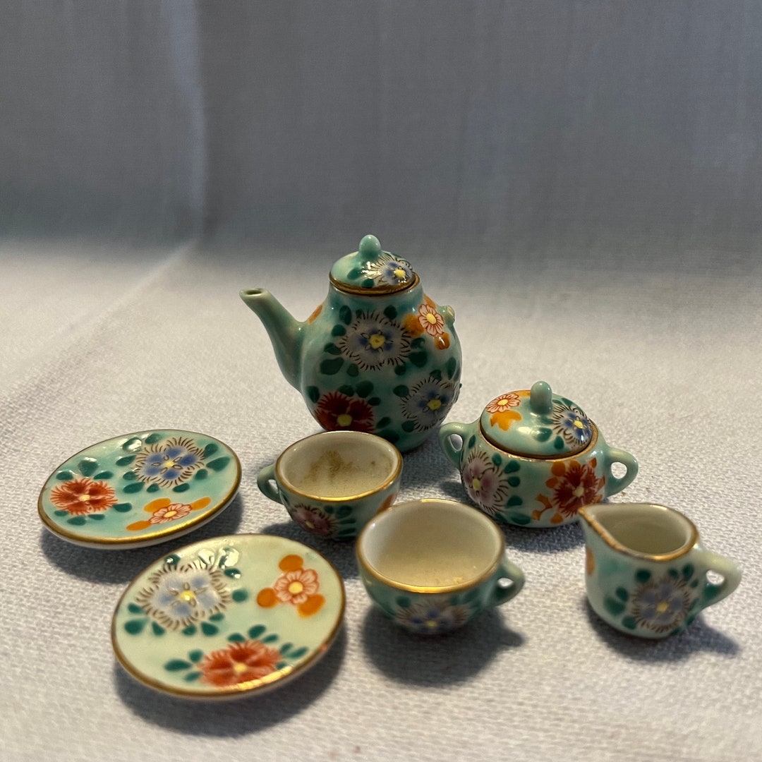 VINTAGE! Japanese Porcelain Miniature Doll Tea Party Set W/handpainted ...
