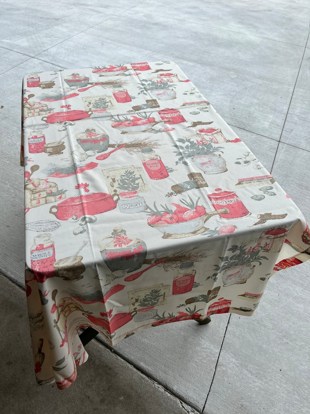 VINTAGE! Fabric Herb and Cooking Print Tablecloth - Etsy