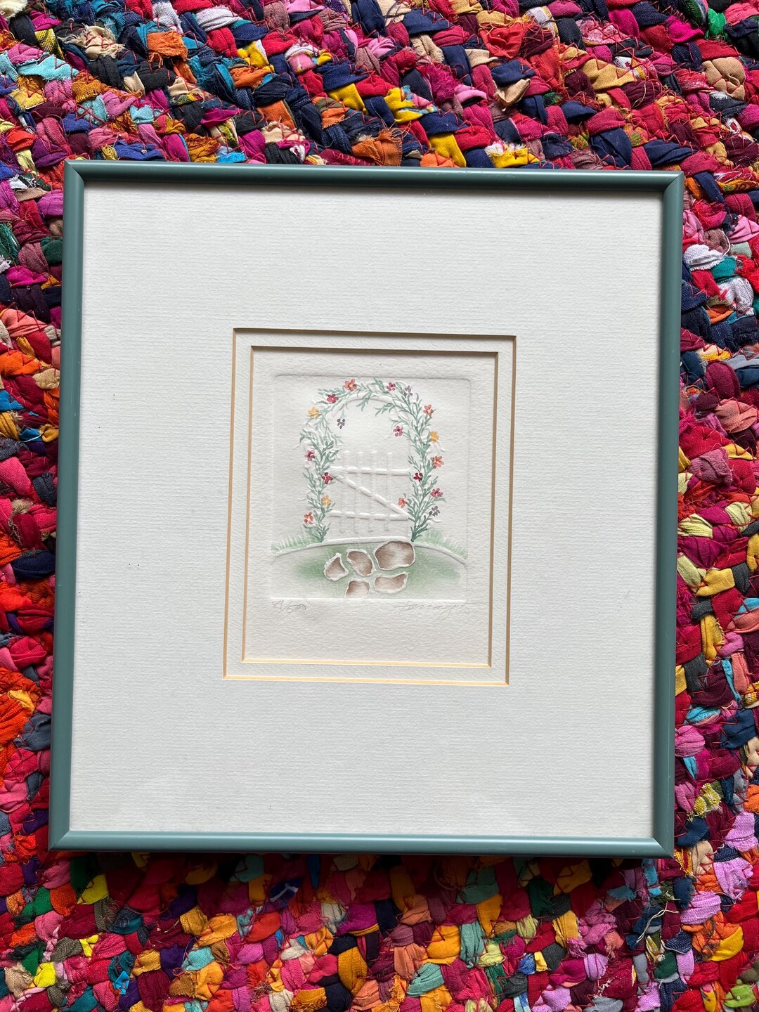 VINTAGE! Embossed Watercolor Floral Gate and Arch Artwork in Frame - Etsy