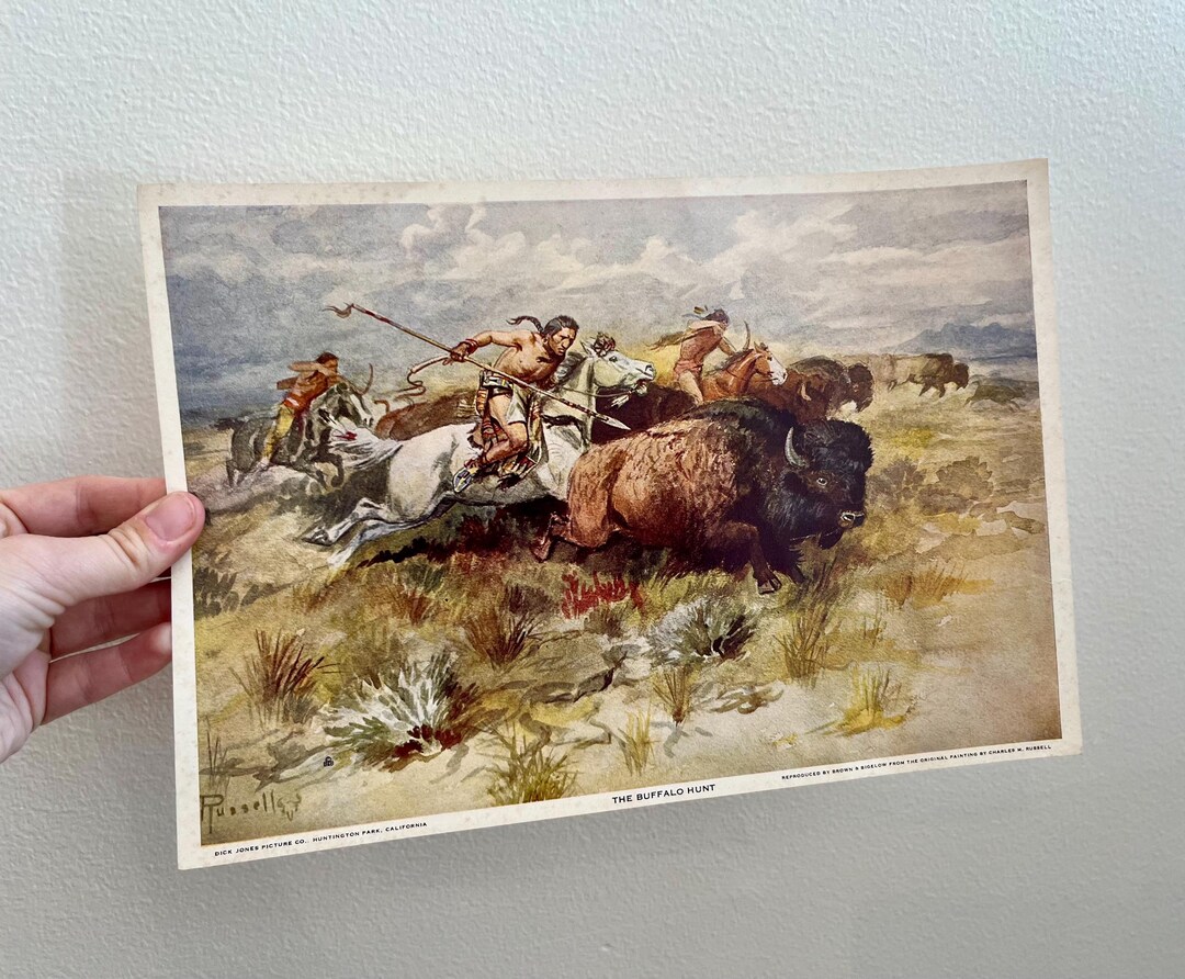 VINTAGE! 'the Buffalo Hunt' by Charles M. Russell Print - Etsy