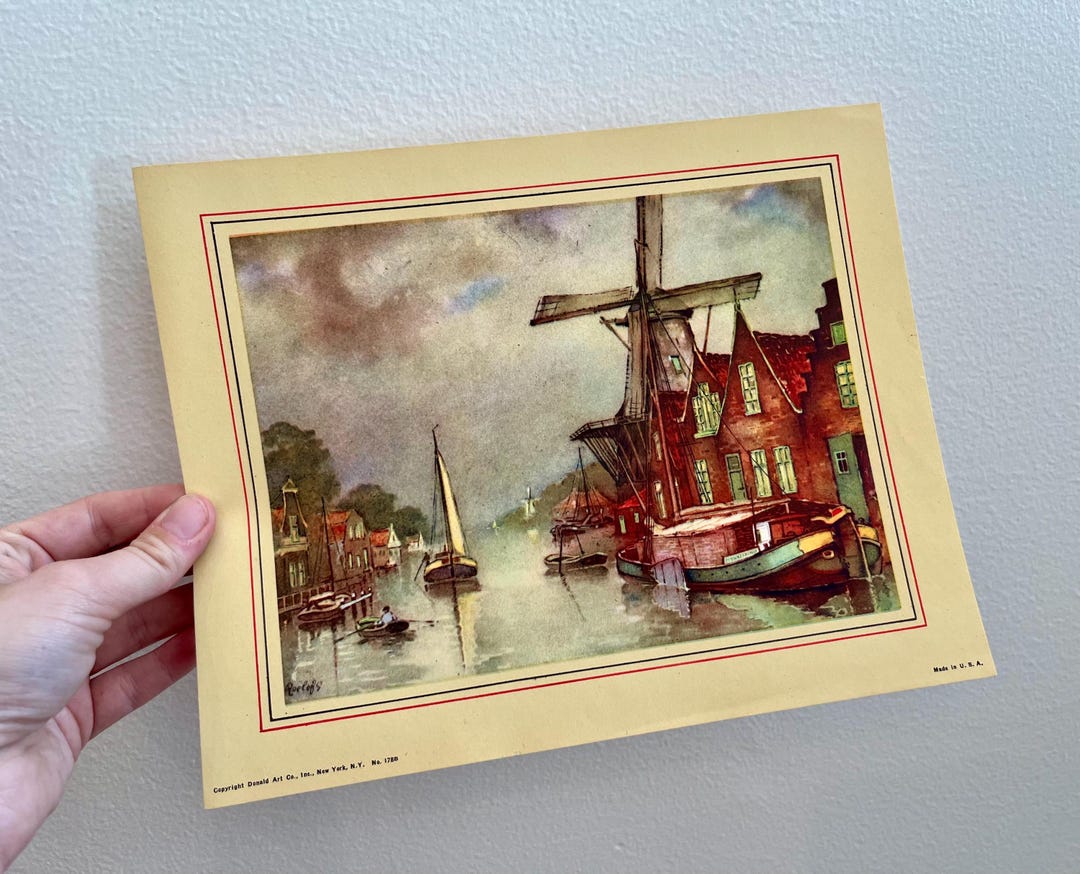 VINTAGE! Donald Art Co. Waterscape Windmill Dutch Town Print - Etsy