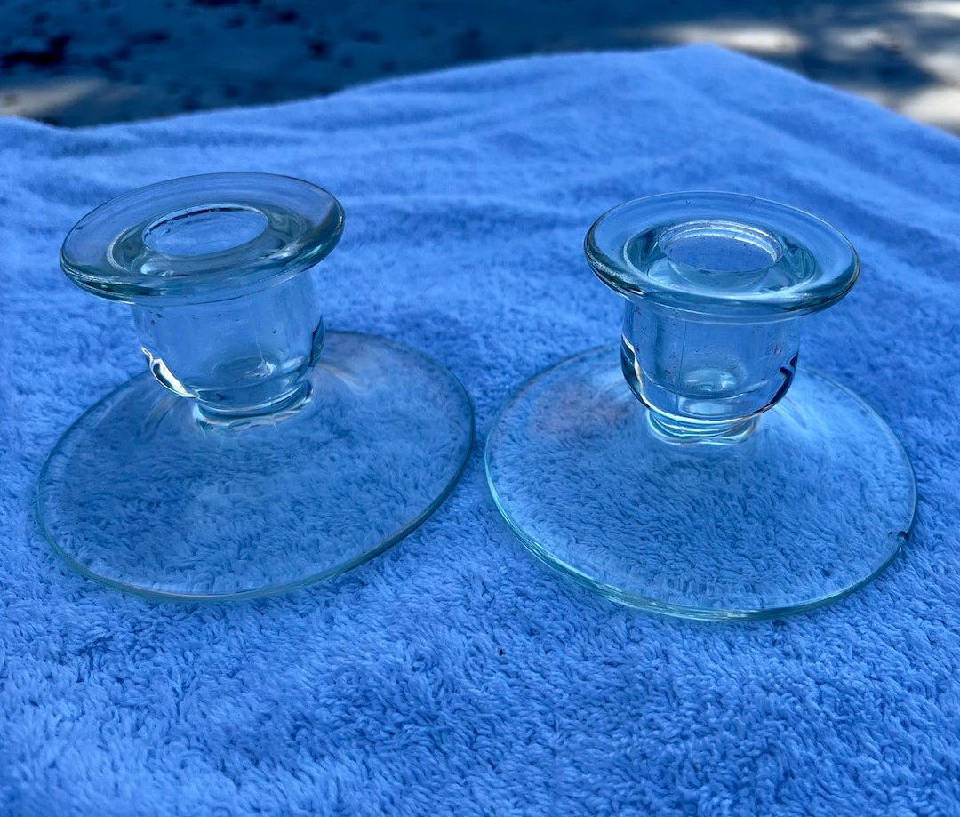 VINTAGE Clear Glass Candlesticks - Etsy