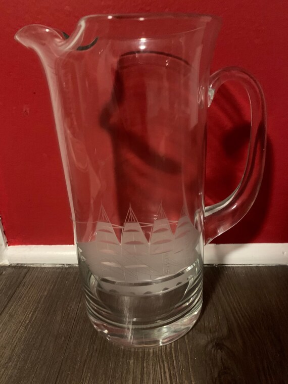 VINTAGE Etched Sailboat Pitcher | Etsy